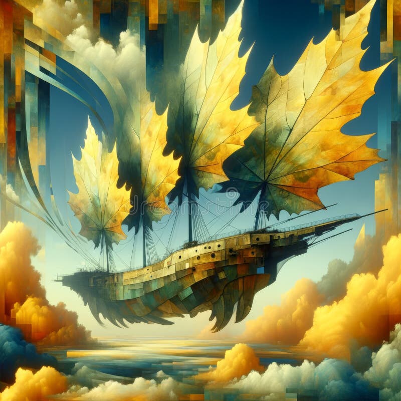 Leaf-Sailed Ship in the Sky Stock Illustration - Illustration of ...