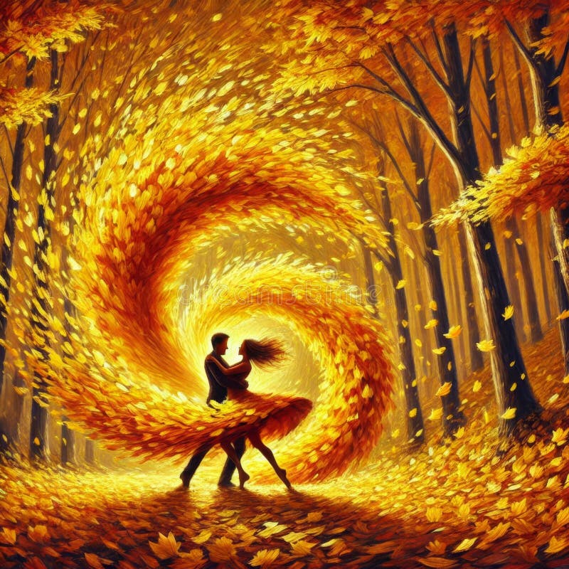 Autumn Waltz of Falling Leaves Stock Illustration - Illustration of ...