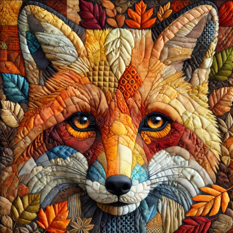 Quilted Autumn Fox Art stock illustration. Illustration of mammal ...