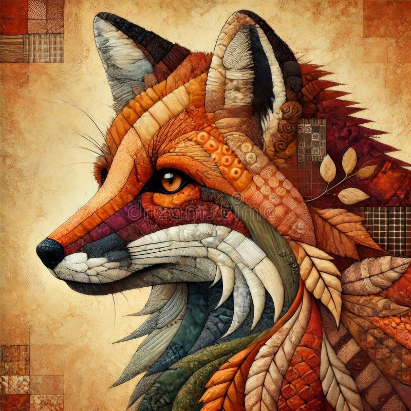 Autumn Leaf Fox in Patchwork Style Stock Illustration - Illustration of ...
