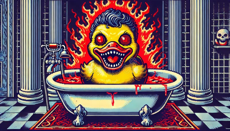 Creepy Rubber Duck in Bathtub Stock Illustration - Illustration of ...