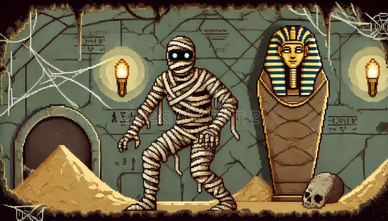 Sinister Mummy in Egyptian Crypt Stock Illustration - Illustration of ...