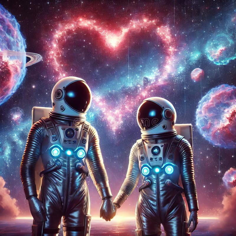 Romance in Space: Astronauts in Love. Stock Illustration - Illustration ...