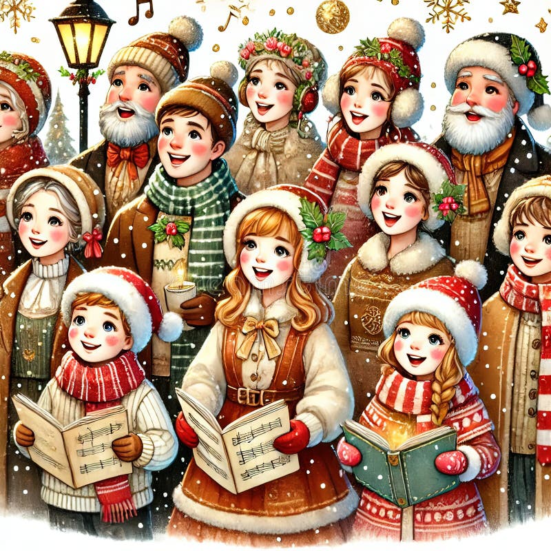 Charming Group of Carolers Singing Christmas Carols, Perfect for ...