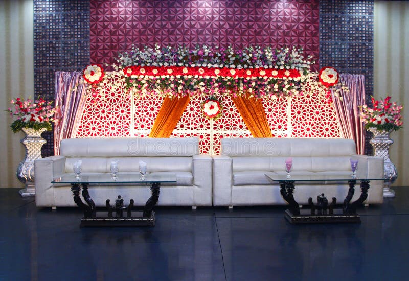 Wedding Ceremony Stage Backdrop with Beautiful Red Flowers Stock Photo ...