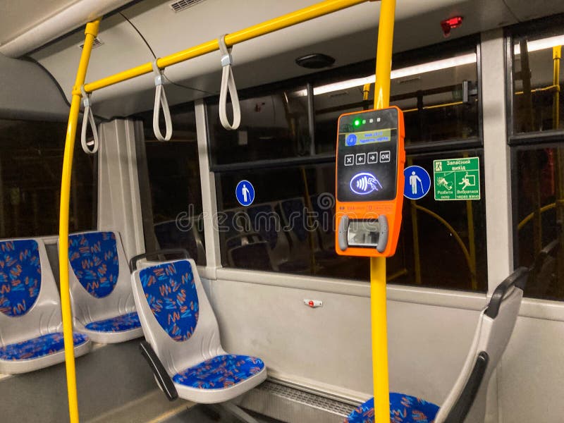 Image of a Well-maintained Bus Interior, Showing the Drivers Seat and ...
