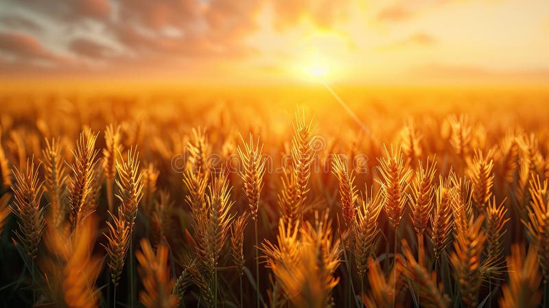 An Image of a Wheat Field in Sunrise, Bright Sun Stock Illustration ...