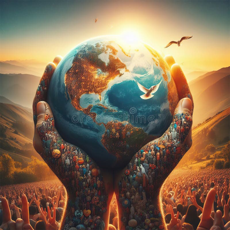 Image in Which All Humanity on Earth Lives in Peace. Peace Around the ...