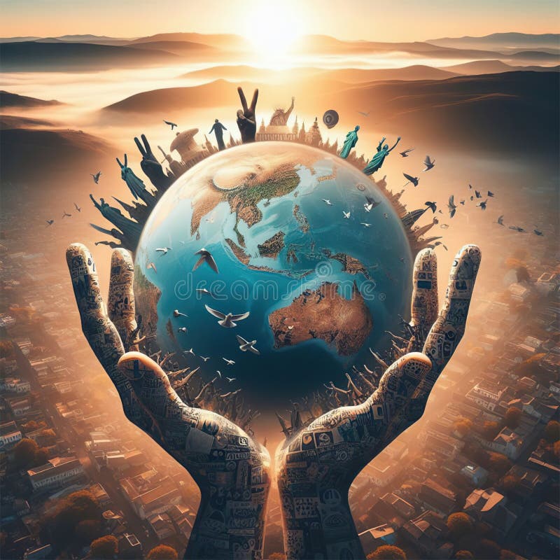 Image in Which All Humanity on Earth Lives in Peace. Peace Around the ...