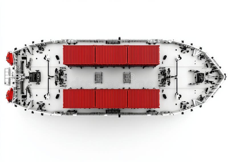 An Image of a White Cargo Ship with Red Containers on a White ...