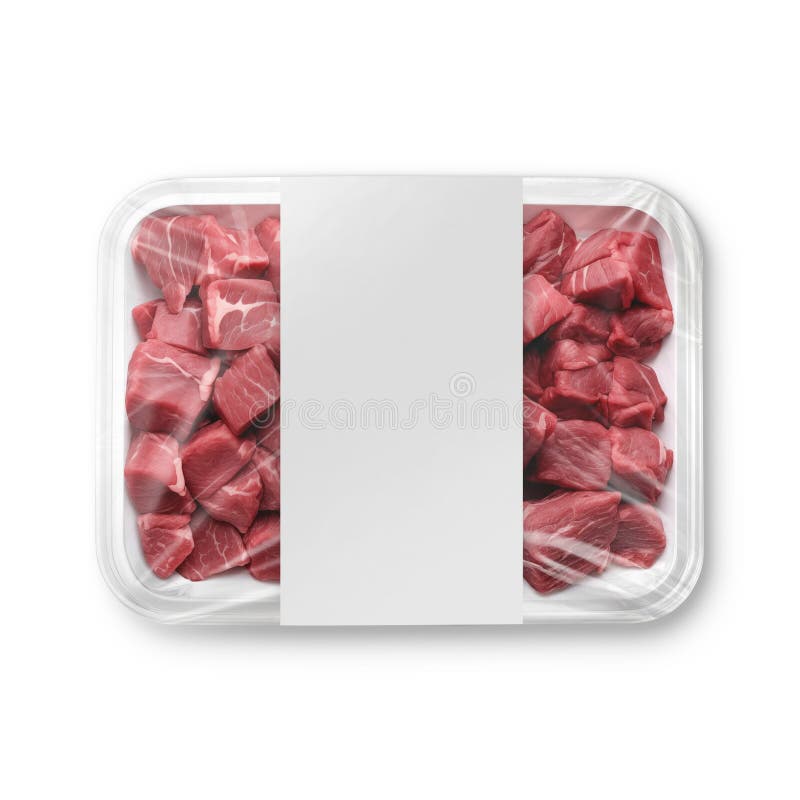 An Image of a White Diced Meat Plastic Tray with Label Isolated on a ...