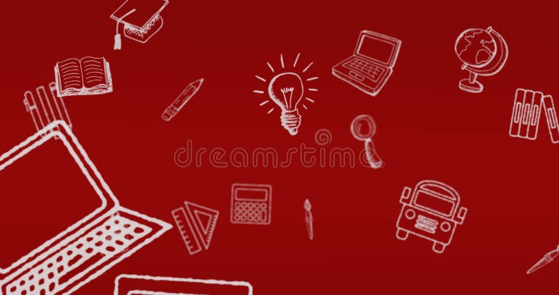 Image of White Education Icons on Red Background Stock Illustration ...