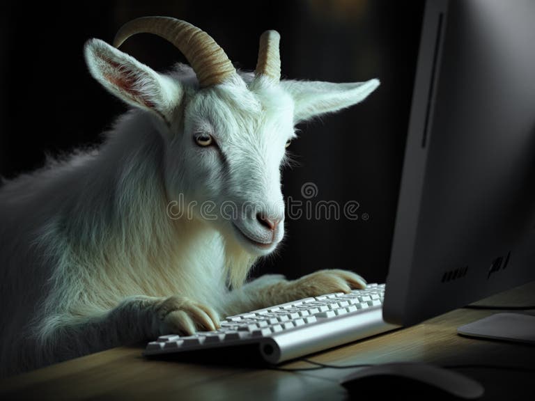 Goat Using Computer stock illustration. Illustration of focused - 365065895
