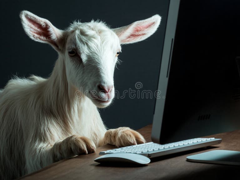 Goat Using Computer stock illustration. Illustration of funny - 365065926