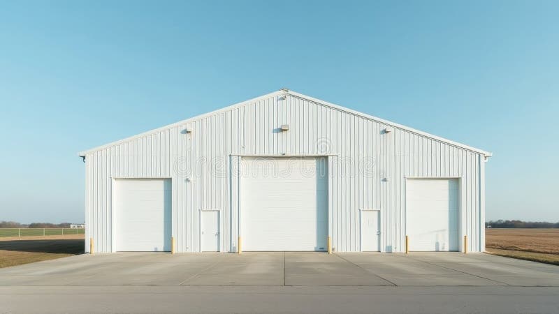 Image of White Large Hangar from Outside. Stock Image - Image of garage ...