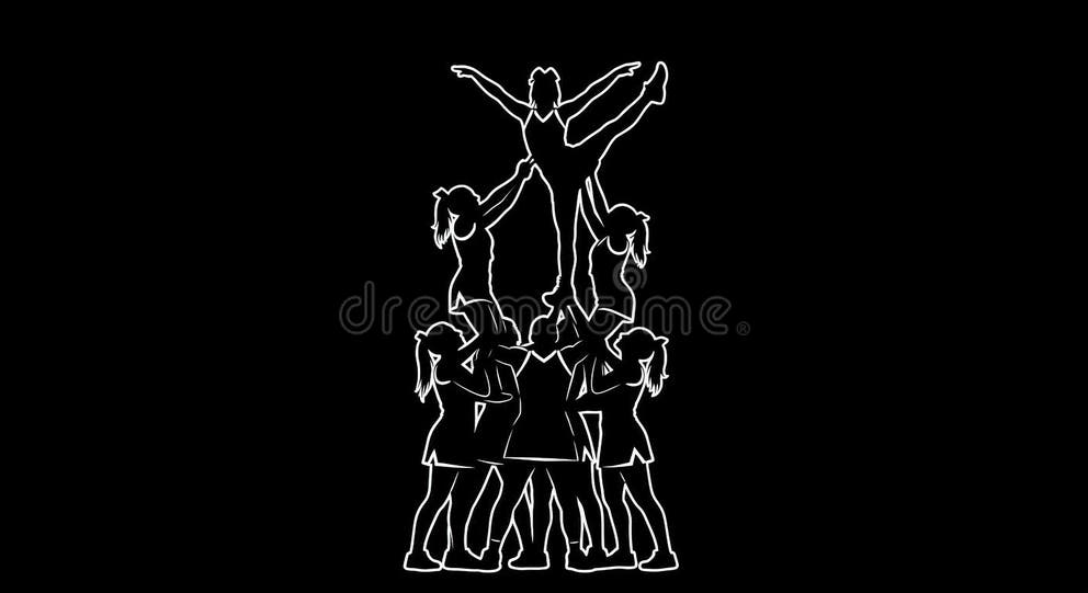 Cheerleading Pyramid Outline on Black Background Stock Illustration ...