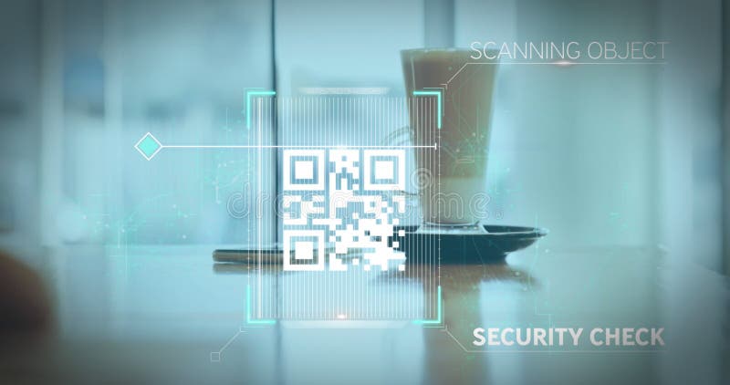 Image of a White QR Code Scanning Over a Cup of Caffe Latte Standing ...