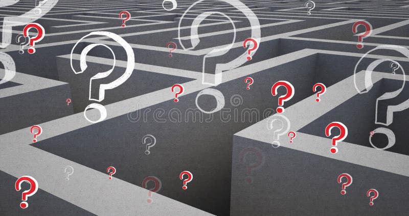 Image of White and Red Question Marks Moving Over Grey Maze Stock ...