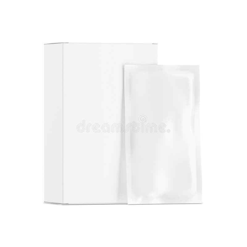 An Image White Sachet with Box Isolated on a White Background Stock ...