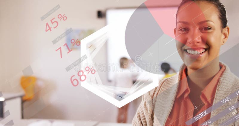 Image of White Shapes and Data Processing Over African American Female ...