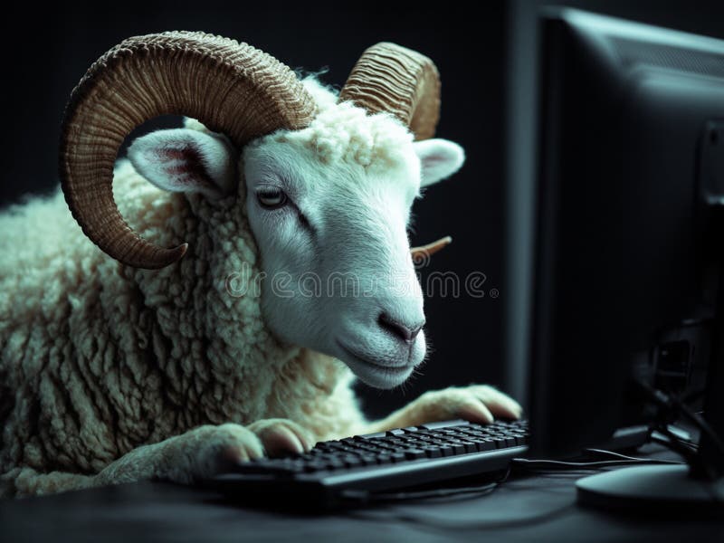 Sheep using computer stock illustration. Illustration of humorous ...