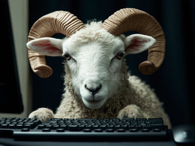 Sheep using computer stock illustration. Illustration of computer ...