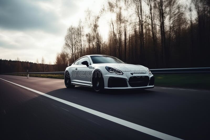 Image of a White Sport Car Driving on Road Generative AI Stock ...