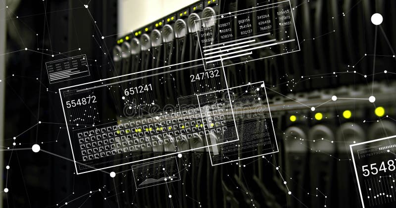 Image of White Spots and Data Processing Over Server Room Stock ...