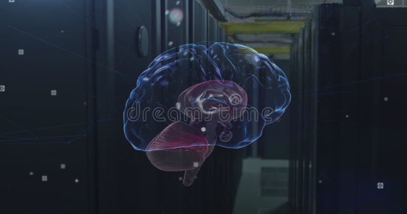 Image of White Spots and Human Brain Icon Spinning Against Computer ...