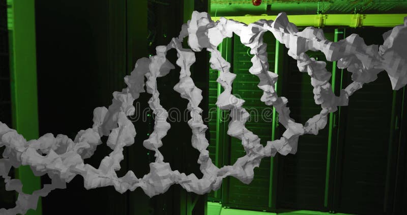 Image of White, Textured Dna Strand Over Dark Computer Server Room ...