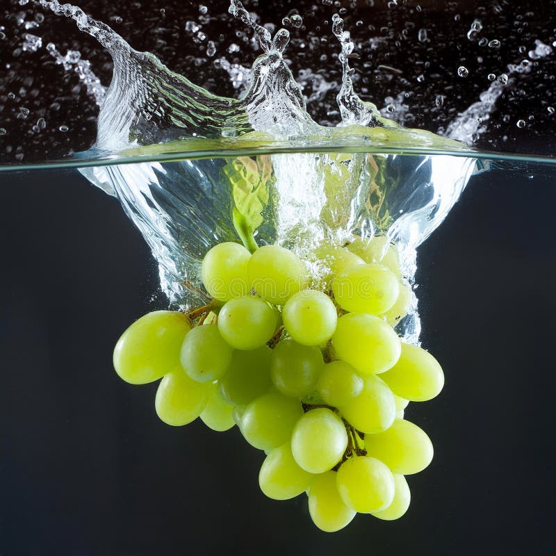 Image of Whole Bunch of Grapes Falling into Water with Splashes ...