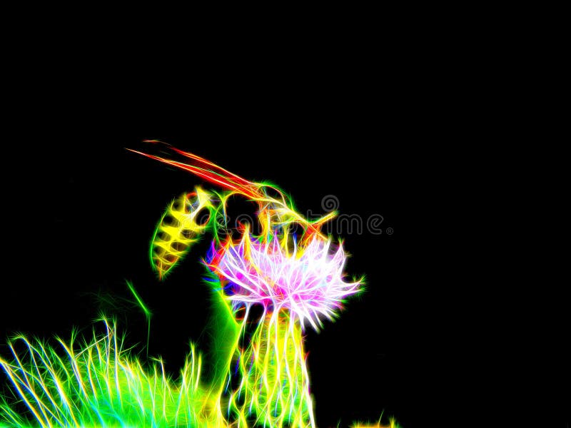Image of a Wild Wasp on the Flowers of a Meadow Burdock in Neon Light ...