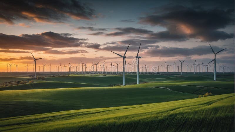 An Image of a Wind Farm with Rows of Wind Turbines Spinning in the Wind ...