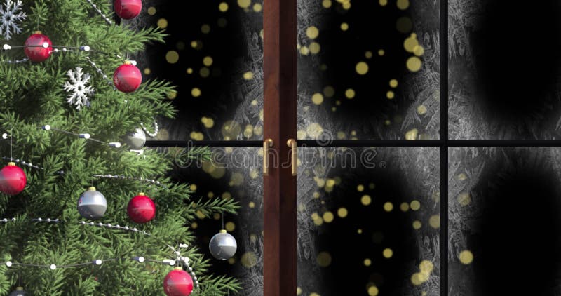 Image of Window and Christmas Tree Over Spots Stock Illustration ...