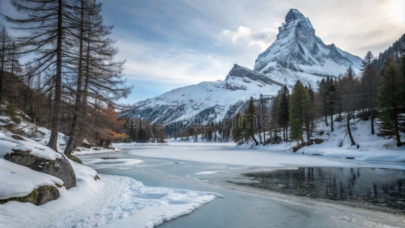 Image of Winter Background with Mountains and Trees and Cold Path Stock ...