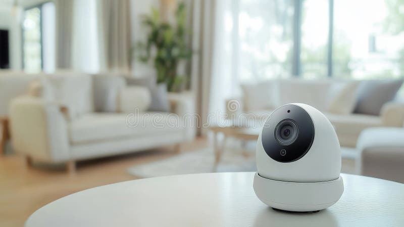 An Image of a Wireless Security Camera on a Table in the Living Room of ...
