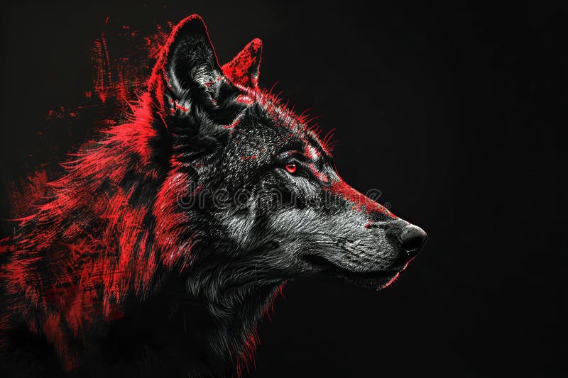 The Image of a Wolf Logo in Red and Black Over a Black Background Stock ...
