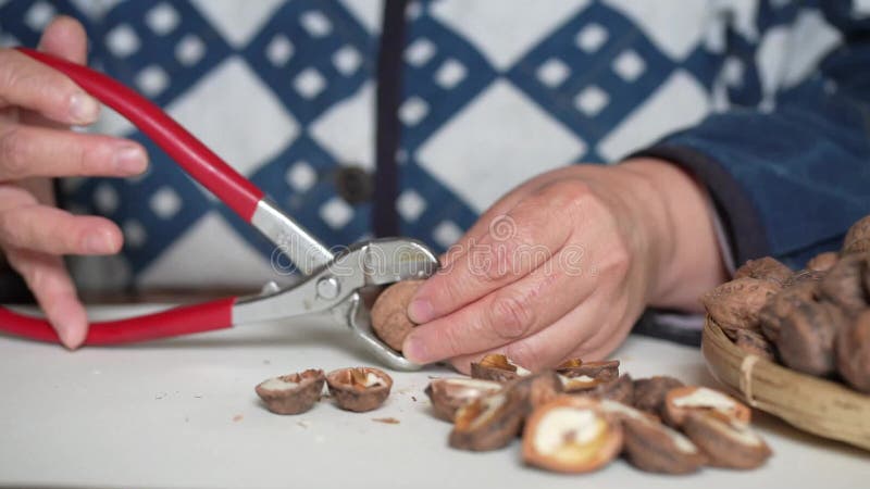 A Woman Breaking Walnuts with a Nutcracker Stock Footage - Video of ...