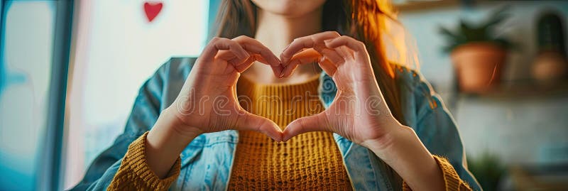 A Woman is Making a Heart Shape with Her Hands in a Gesture of Love ...