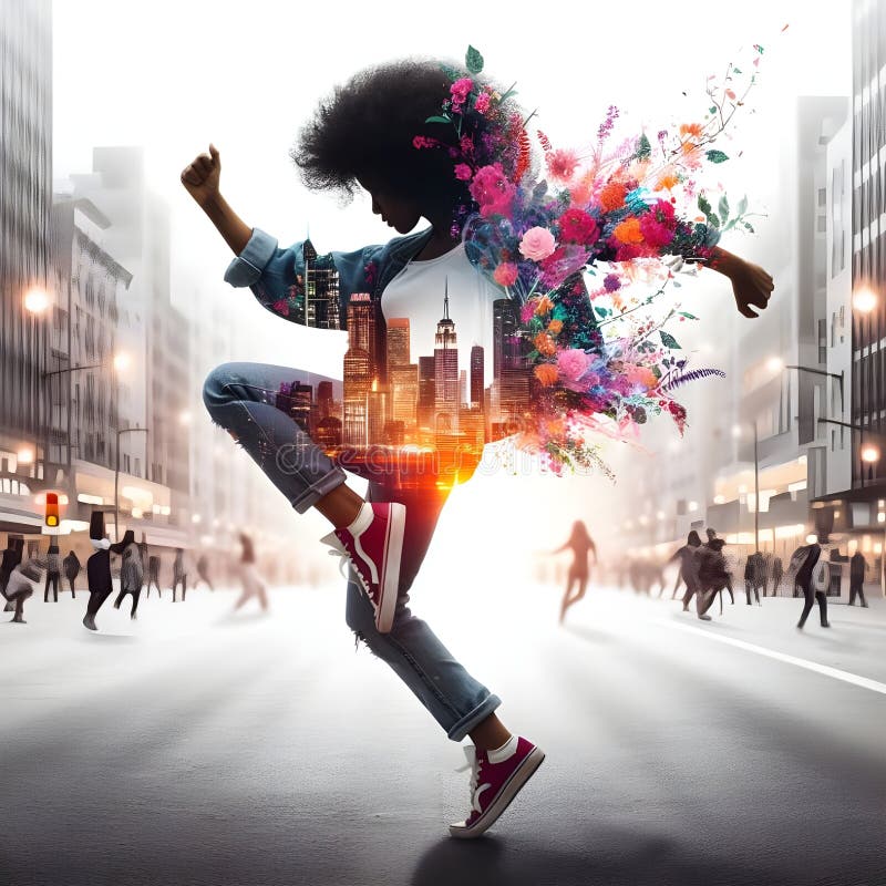 Image of a Woman Dancing on a Solid City Street Background with a ...