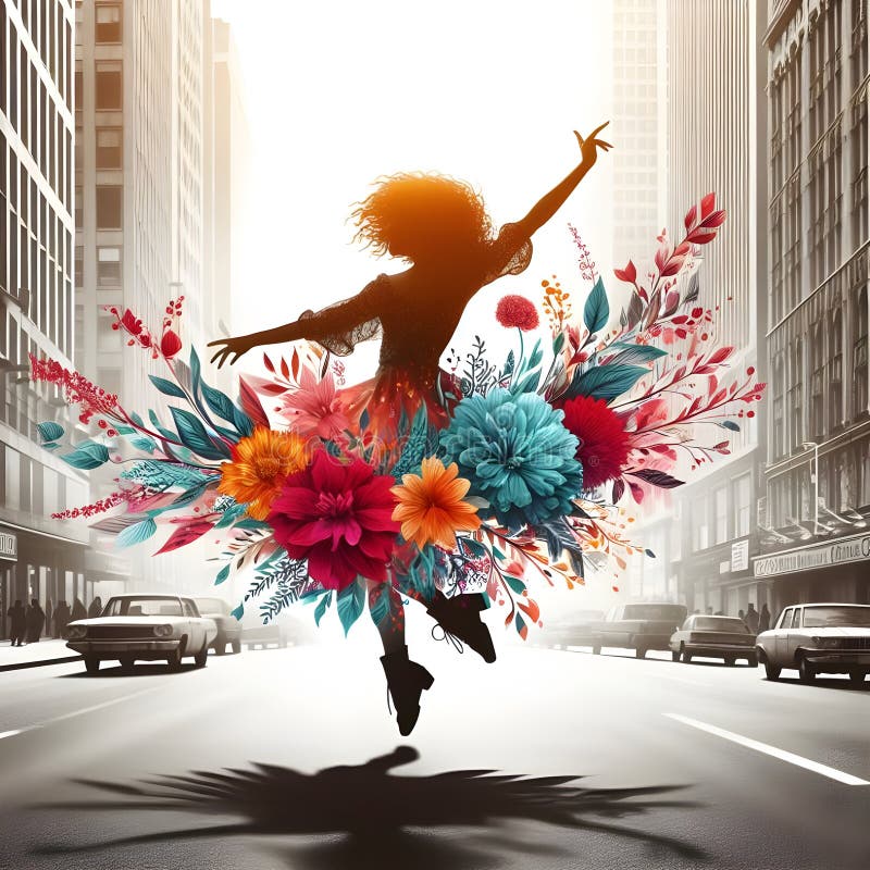 Image of a Woman Dancing on a Solid City Street Background with a ...