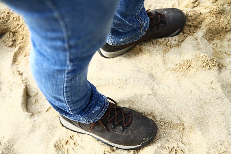 Woman in her walking boots stock image. Image of hike - 128714723