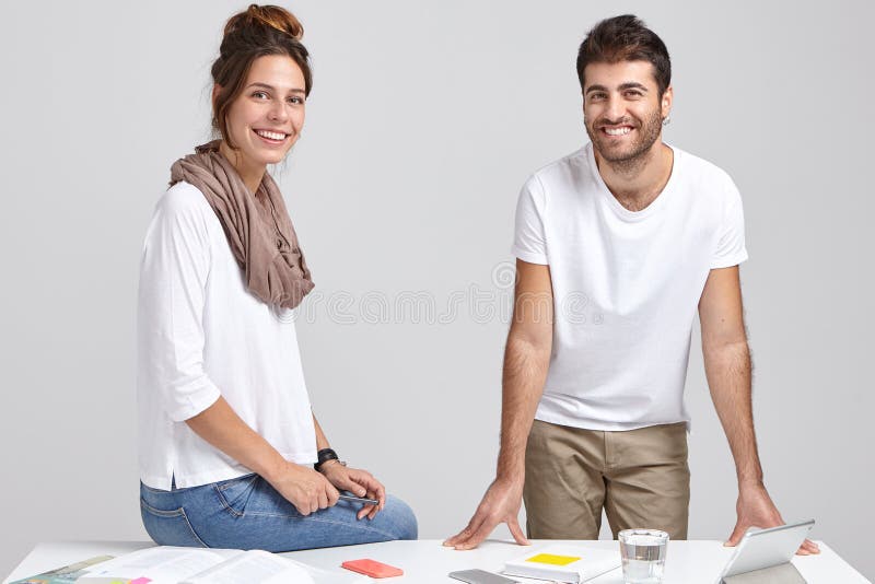 Image of Woman and Man Architects Collaborate Together for Common ...