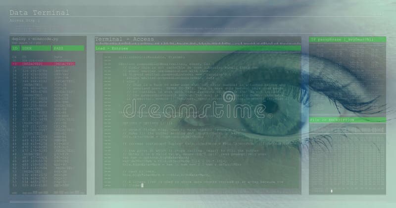Image of Woman S Blue Eye with Fast Scrolling Digital Information and ...