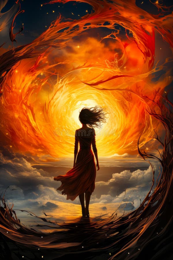 Image of Woman Standing in Front of Sunset. Generative AI Stock ...