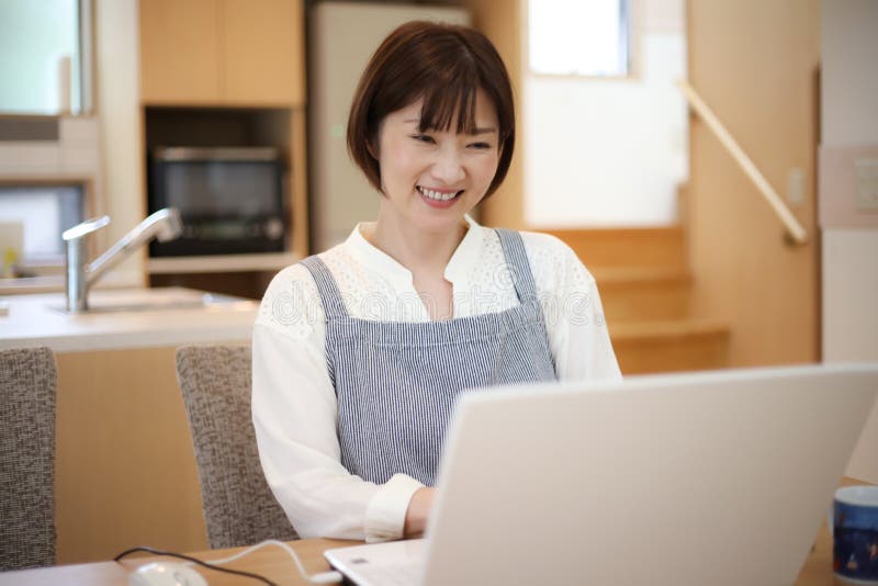 Woman Using a Personal Computer Stock Image - Image of living, internet ...