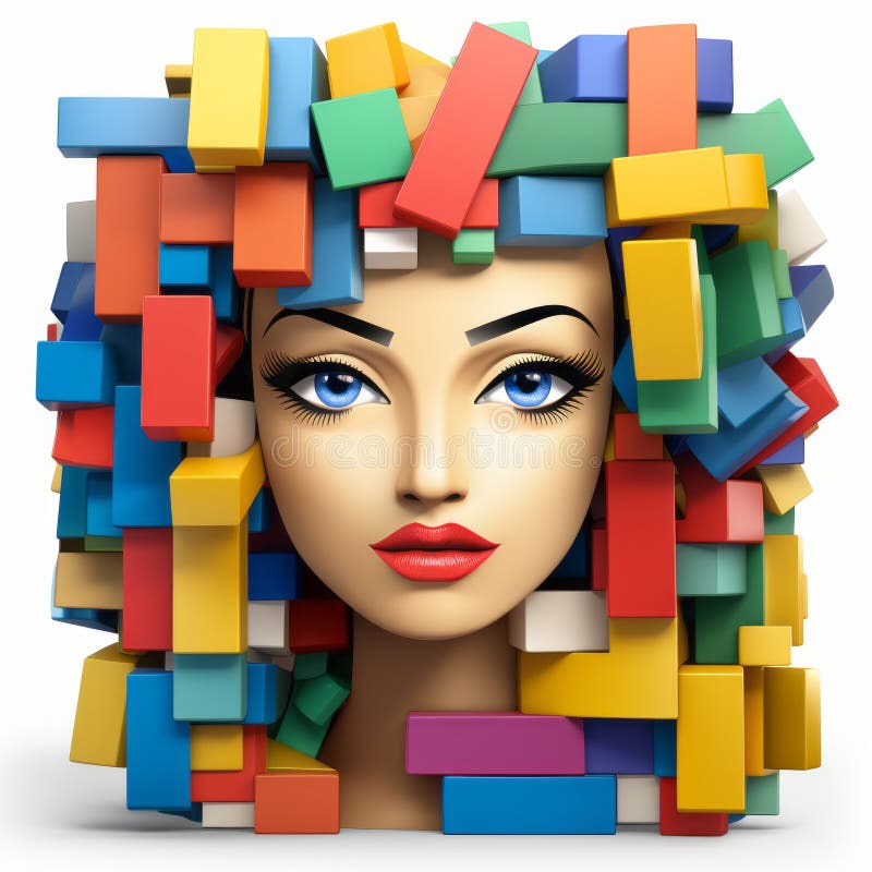 An Image of a Womans Head Made Out of Colorful Blocks Stock ...