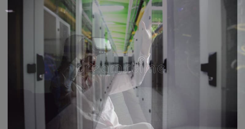 Image of Women Using Vr Headset Over Server Room Stock Image - Image of ...
