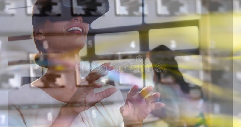 Image of Women Using Vr Headset Over Server Room Stock Image - Image of ...