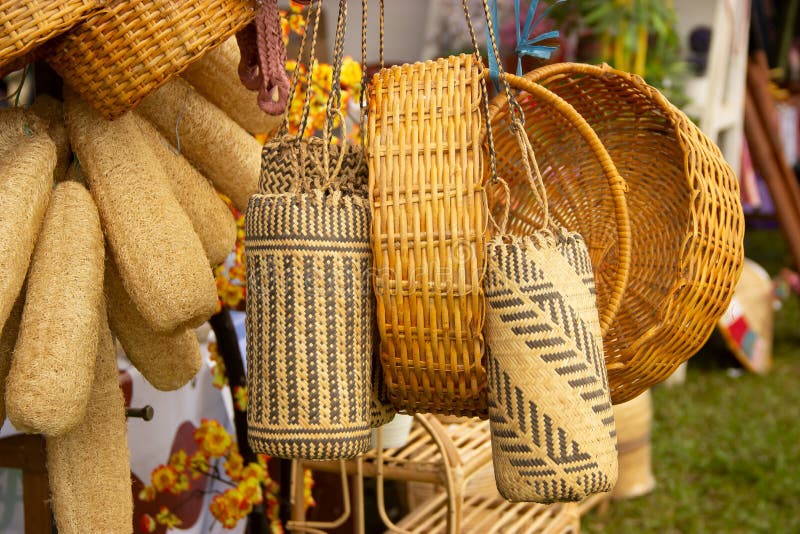 Image of Wooden Baskets in the Market. Stock Photo - Image of retail ...